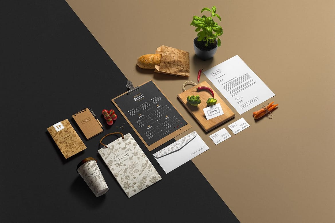 Restaurant Stationery Branding Mockup Scene 01 | Premium & Free PSD ...
