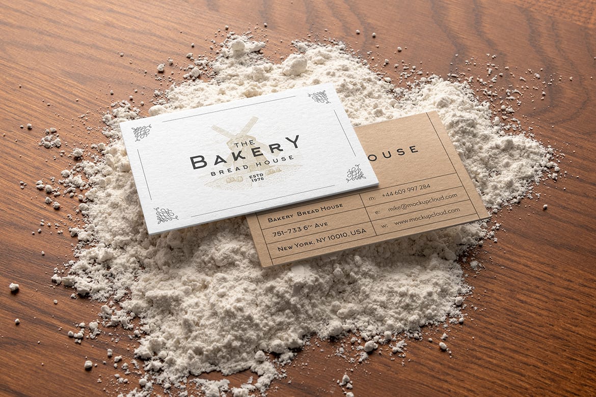 Bakery Business Cards In Flour Mockup Scene 14 | Premium & Free PSD ...