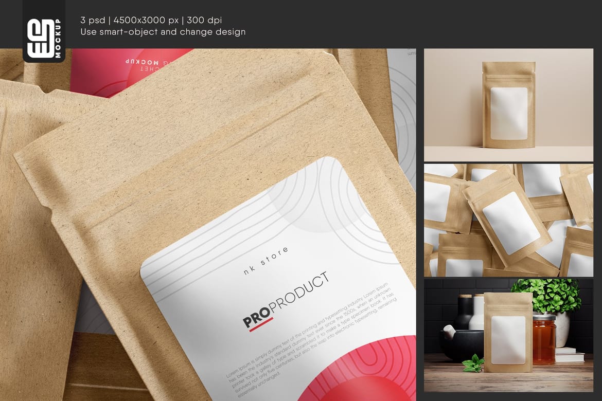Kraft Paper Sachet Packaging Mockup | Premium & Free PSD Mockup Store