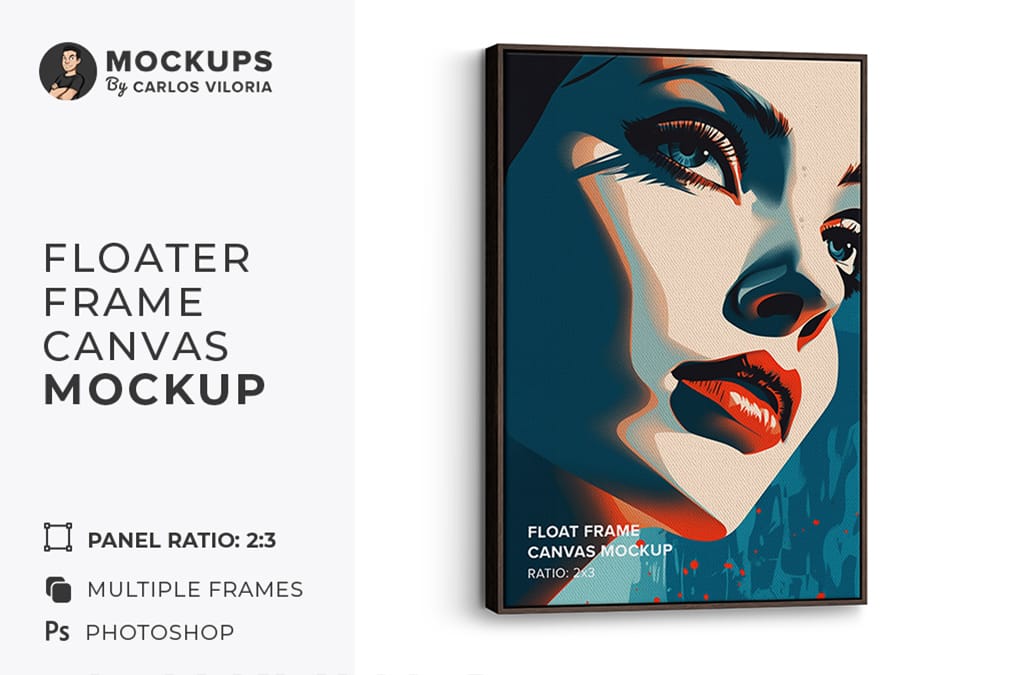 Hanging Portrait Floater Frame Canvas Mockup - Ratio 2x3 | Premium ...