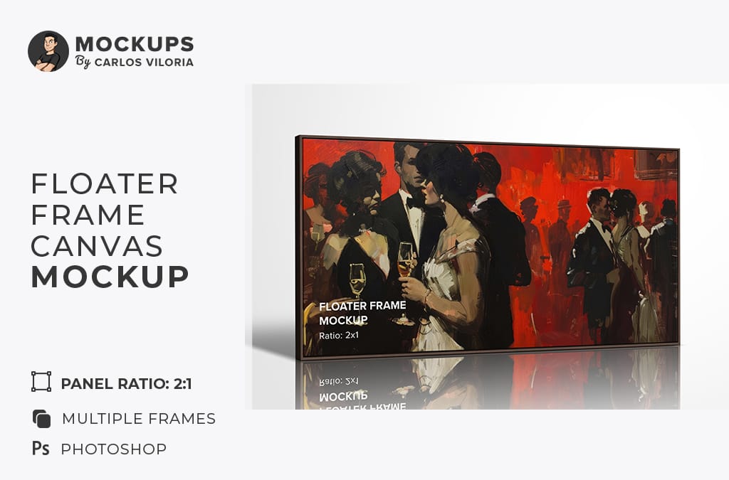 Standing Landscape Floater Frame Canvas Mockup – Ratio 2x1 | Premium ...