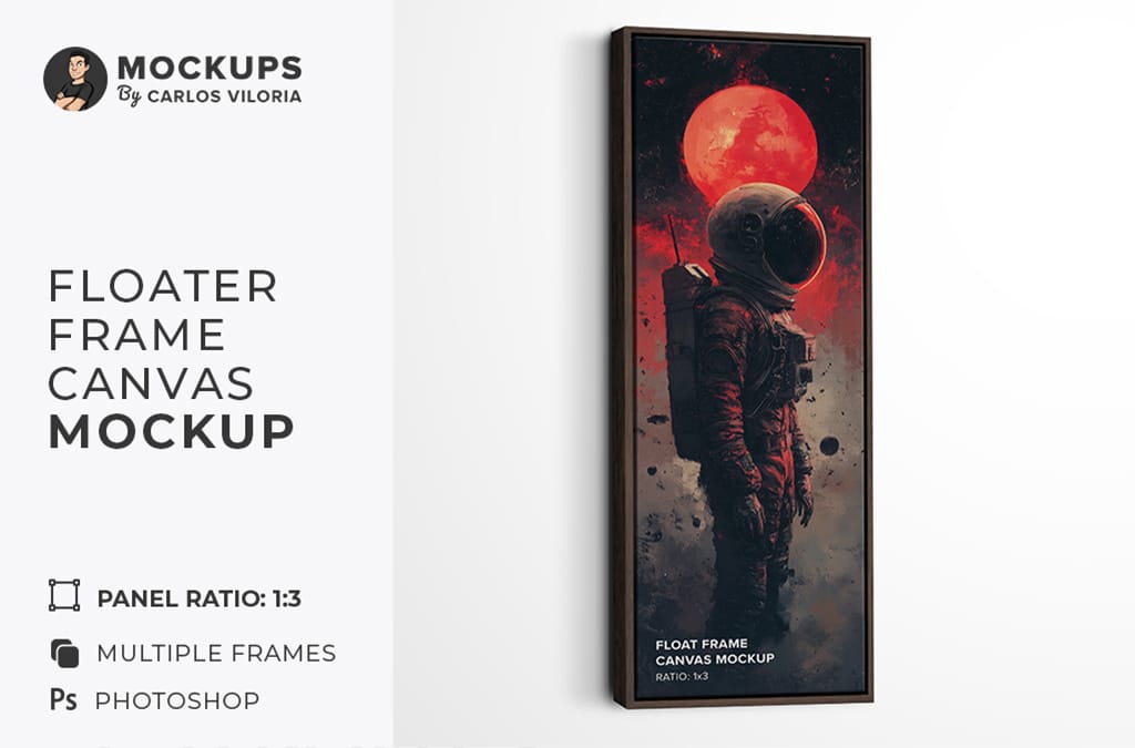 Hanging Portrait Floater Frame Canvas Mockup - Ratio 1x3 | Premium ...