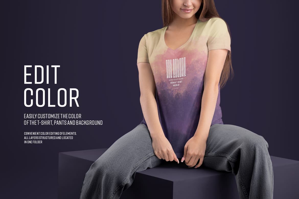 4 Mockup Woman V-Neck T-Shirt with a Chest Pocket | Premium & Free PSD ...