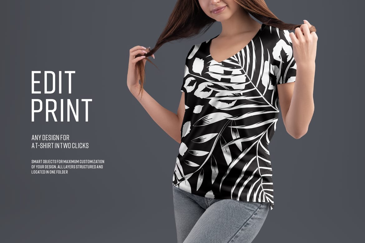 4 Mockup Woman V-Neck T-Shirt with a Chest Pocket | Premium & Free PSD ...