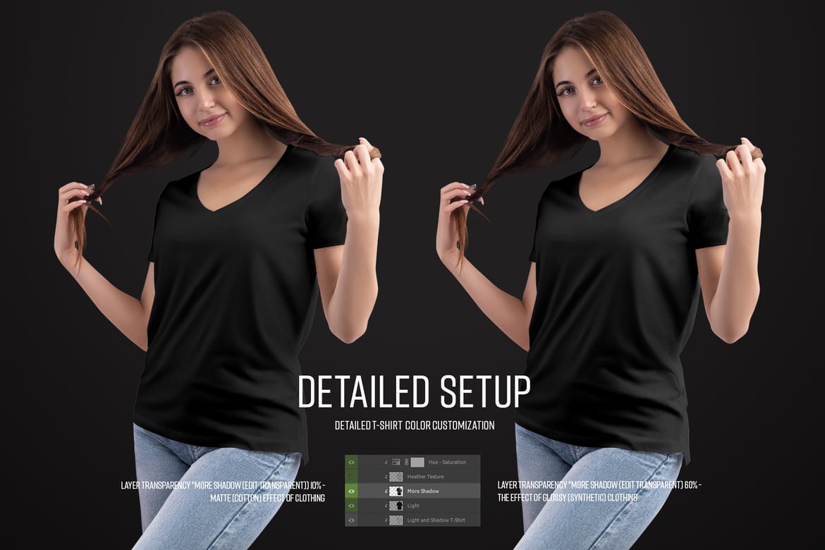 4 Mockup Woman V-Neck T-Shirt with a Chest Pocket | Premium & Free PSD ...