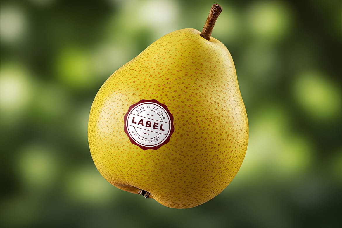 Sticker Logo Stamp on Pear Fruit Mockups | Premium & Free PSD Mockup Store