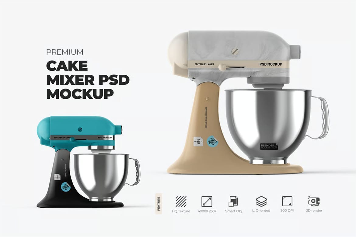 3d immersive electric cake mixer mockup | Premium & Free PSD Mockup Store
