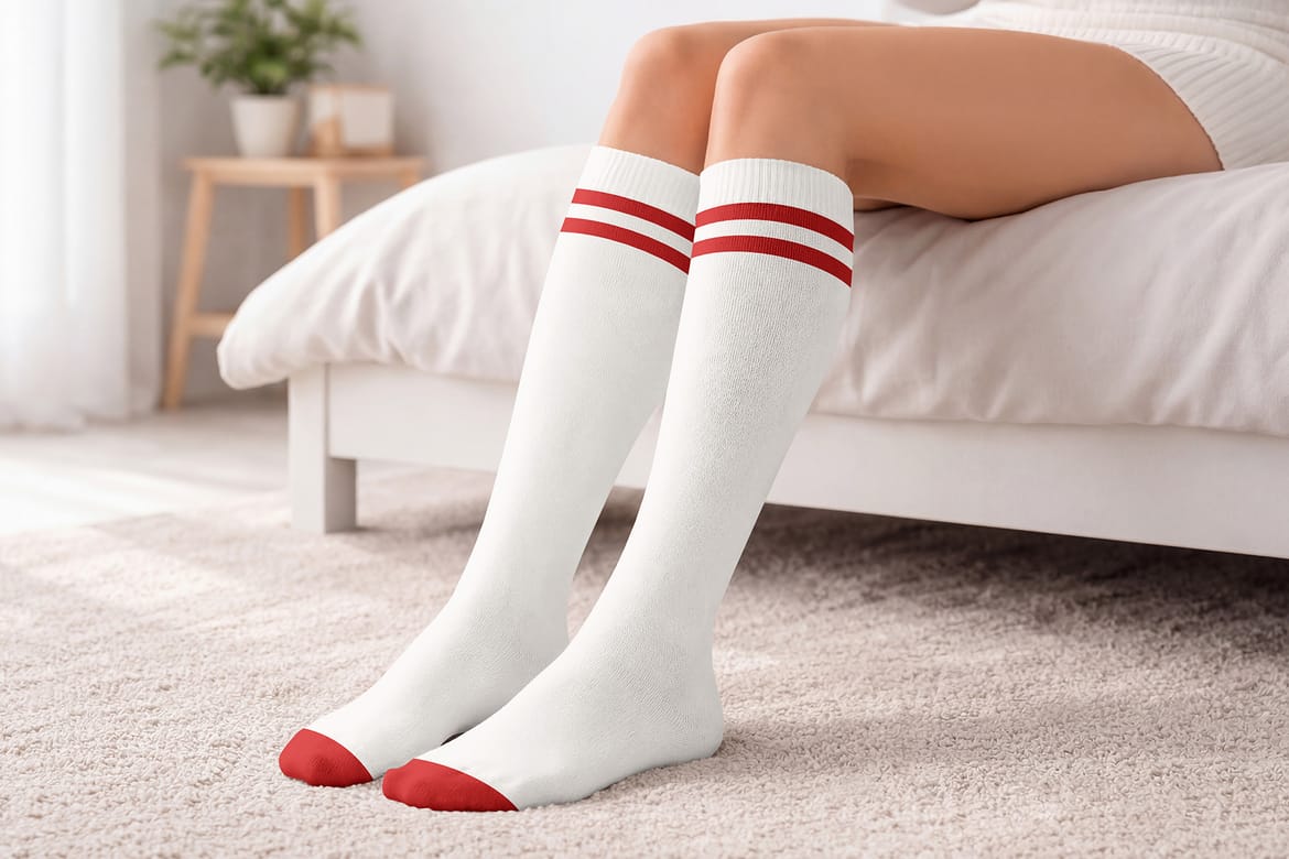 High Socks on the Woman Legs Mockup | Premium & Free PSD Mockup Store